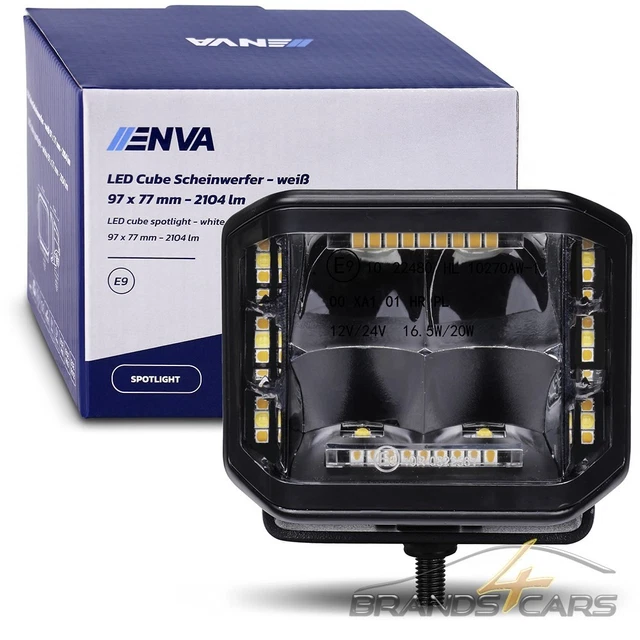 ENVA LED CUBE FARO AGGIUNTIVO 97x77mm 12/24V 70W 2104Lm 5700K CUSTODIA ...