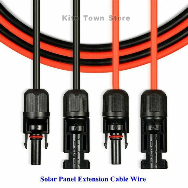 NEW 1 PAIR Black + Red Solar Panel Extension Cable Wire Connector 12/10 ...