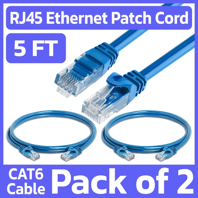 2 PACK 5 Feet Cat6 Patch Cord Blue RJ45 LAN Network Cable Internet ...