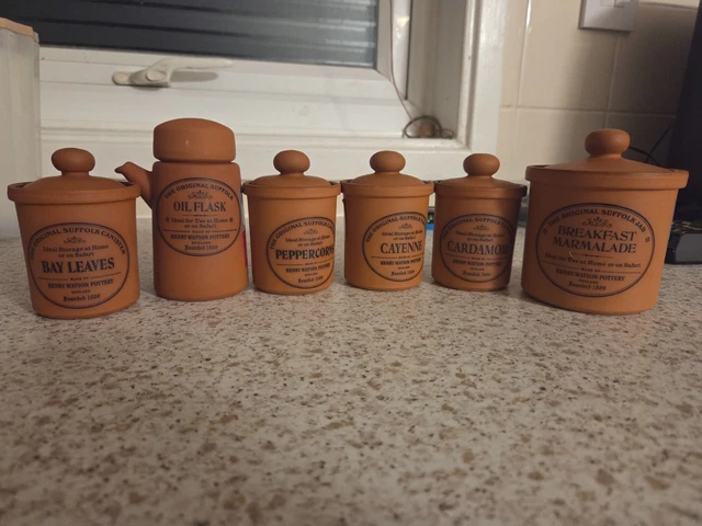 VINTAGE HENRY WATSON Pottery Suffolk Collection Jars + Mini Butter Pot ...