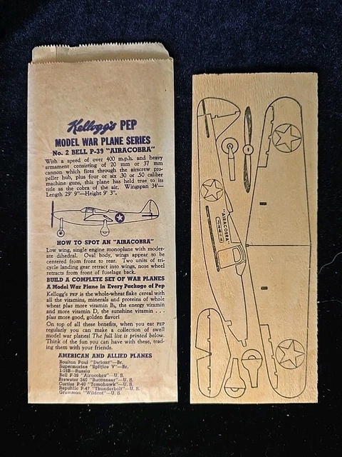 1940S-1950S KELLOGG'S PEP Model War Planes Series Premiums (2) $9.82 ...