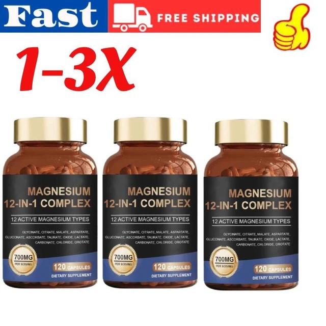 MAGNESIUM COMPLEX 700MG 12 in 1 Magnesium Supplement with 120`360counts ...