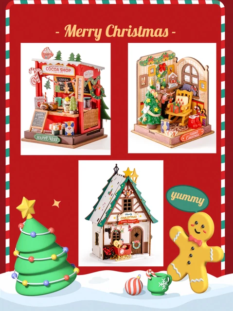 ROLIFE CHRISTMAS DIY Miniature House Kit Wooden Dollhouse Model Child ...