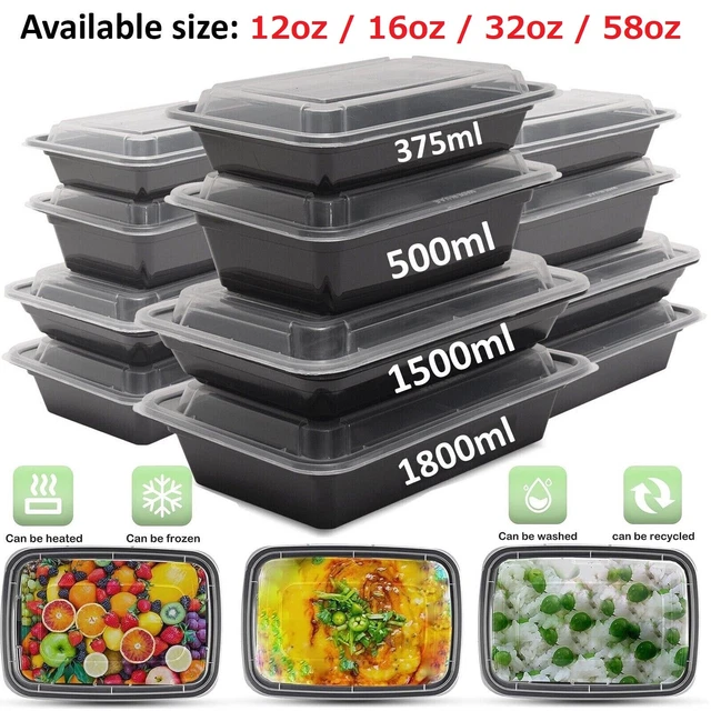 BLACK REUSABLE MEAL Prep Microwave Food Containers Boxes With Lids *All ...