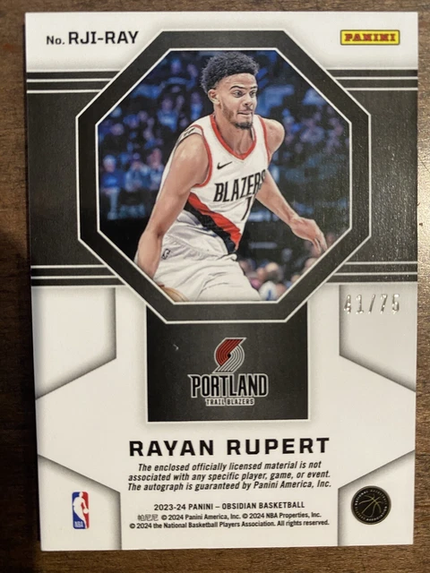 RAYAN RUPERT 2023-24 obsidienne orange inondation RPA/75 patch recrue ...