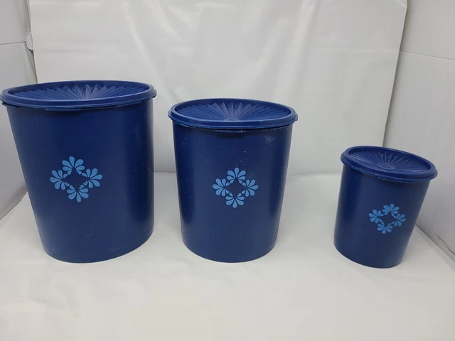 VINTAGE TUPPERWARE BLUE Canister Nesting Set Of 3 w/ Lids 1339-10, 805 ...