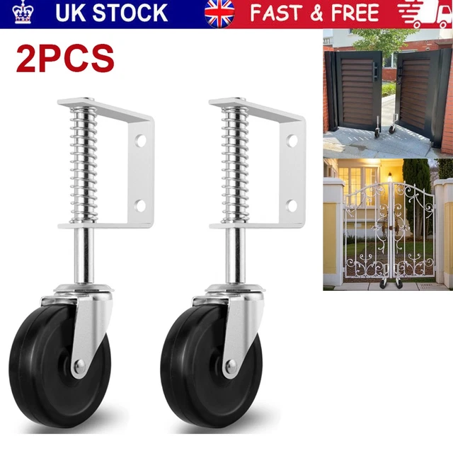 2 X SPRING Loaded Heavy Duty Gate Wheels Farm Timber Door 4" Swivel ...