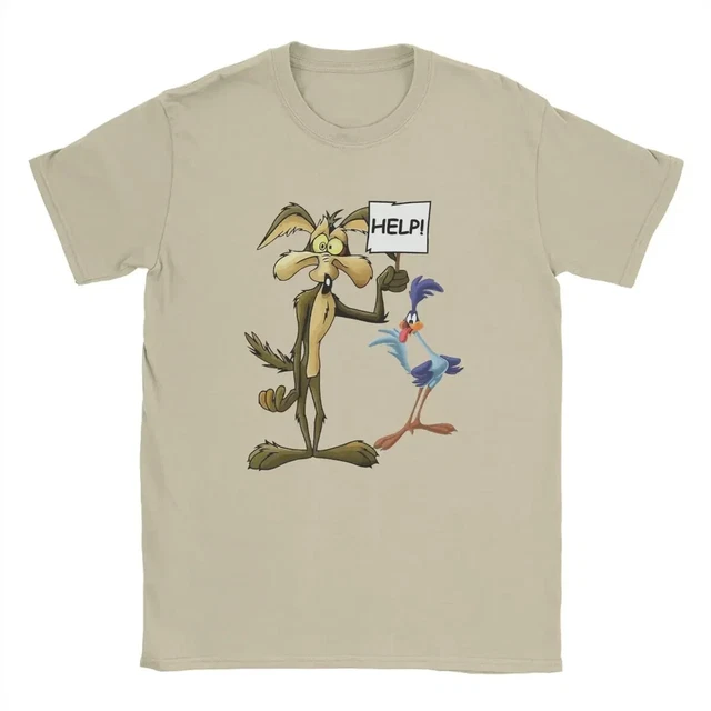 LOONEY TUNES WILE E Coyote And Road Runner Funny T-Shirt Beige Large ...