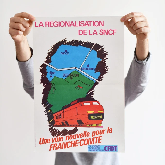 AFFICHE PUB VINTAGE SNCF tgv déco intérieur poster cfdt syndicat ...