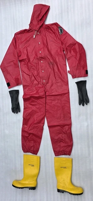 TRELLCHEM RED SPLASH 600 Full Body Chemical Suit & Shoes Size-M Type-4 ...