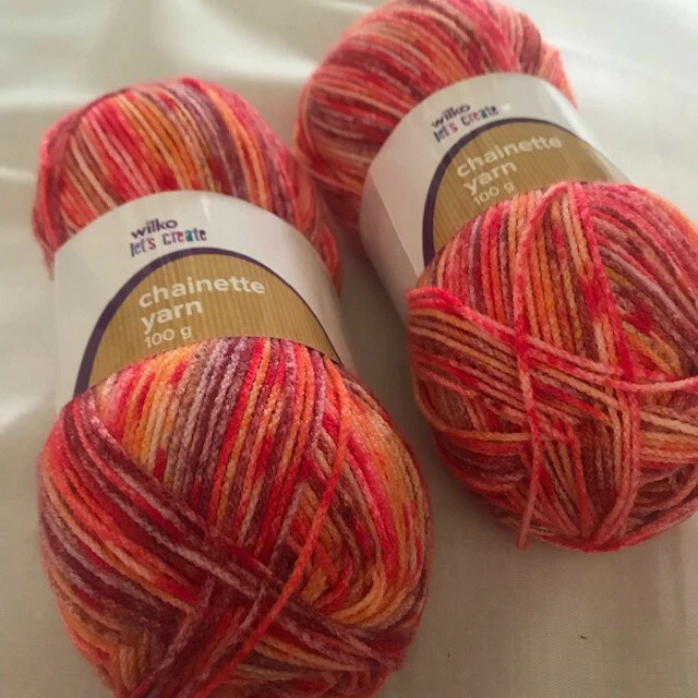 200G CHAINETTE VARIEGATED RED ORANGE MIX YARN 2x 100g LIGHT ACRYLIC ...