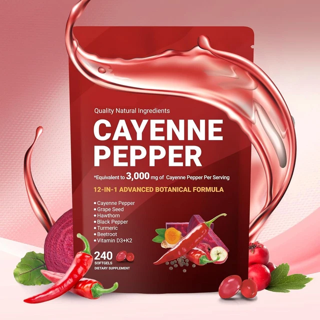 CAYENNE PEPPER SOFTGELS Supplement, 12-in-1 Advanced Botanical Formula ...