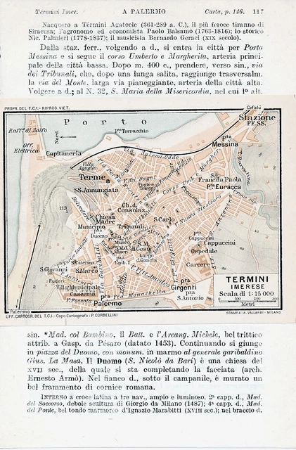 TERMINI IMERESE 1919 picc. mappa città + guida (4 p.) Terme Cappucini ...
