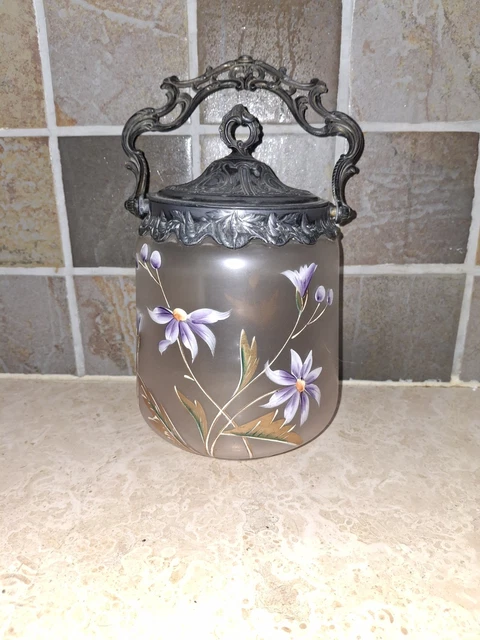 SEAU À BISCUITS pot en verre LEGRAS MONJOYE décor émaillé Art Nouveau C ...