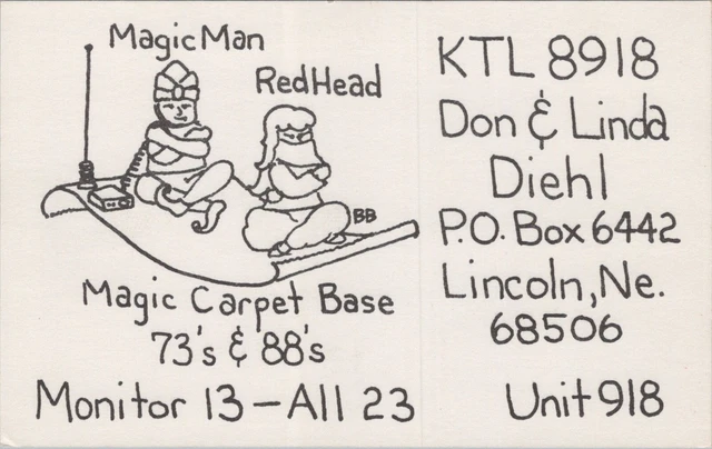 VINTAGE CB RADIO QSL postcard comic Don Linda Diehl 1970s Lincoln ...