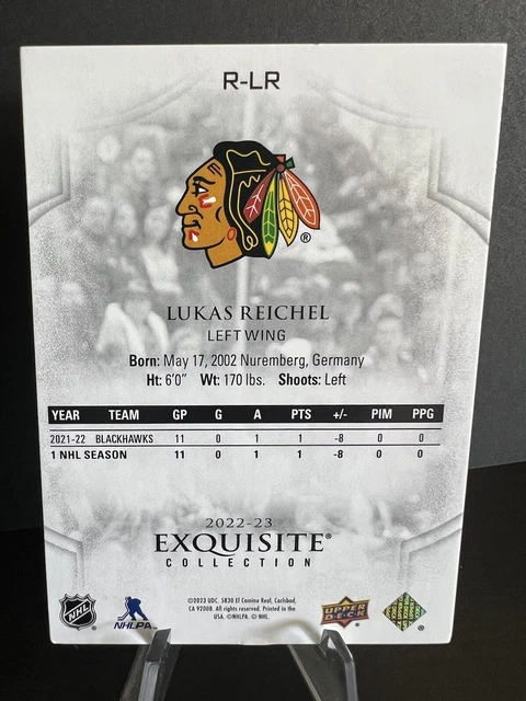 2022-23 UPPER DECK Exquisite Collection recrues Lukas Reichel #RLR RC ...