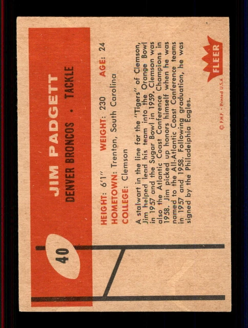 1960 FLEER #40 Jim Padgett - Sans pli EUR 3,32 - PicClick FR