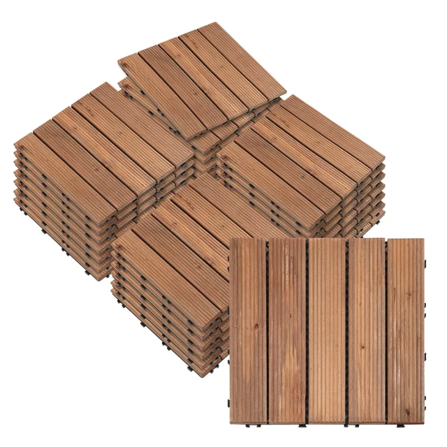 OUTSUNNY 27PC FLOOR Tiles Interlocking Solid Wood DIY Deck Tiles ...