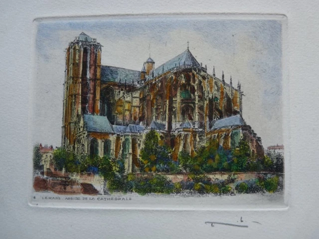 ANCIENNE GRAVURE EAU Forte Robin Le Mans Cathédrale (12079) EUR 19,00 ...