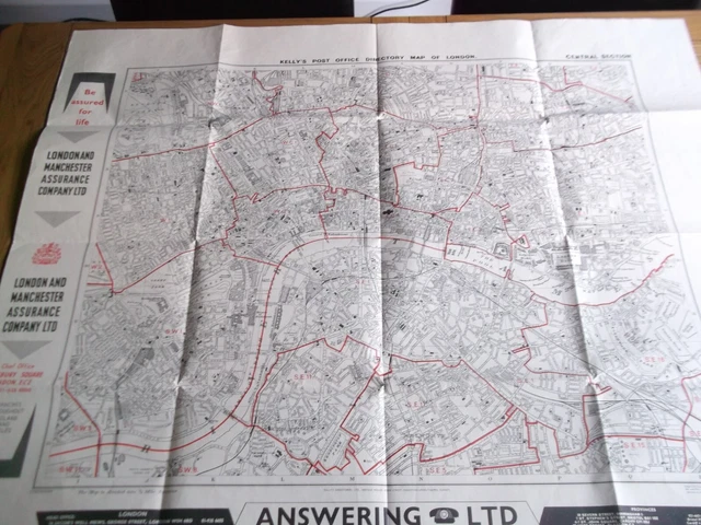 1950S KELLYS POST Office Map Of London 80x 96 cm £3.00 - PicClick UK