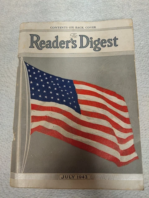 1942 JULY READER'S Digest Magazine- Beautiful American Flag Front Cover ...