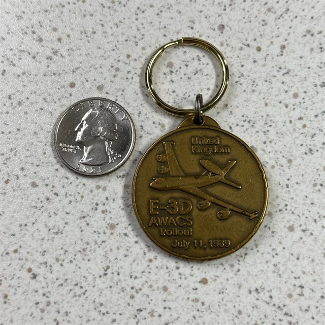 BOEING UK ROLLOUT First E-3D AWACS July 1989 Brass Keychain Key Ring ...