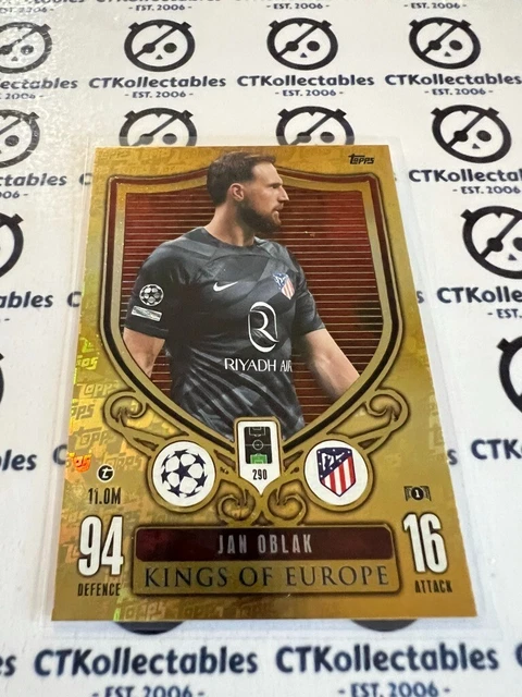 2023-24 TOPPS MATCH ATTAX Jan Oblak Kings Of Europe #290 SOCCER CARD ...
