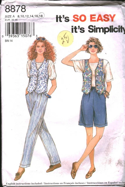 UNCUT SIMPLICITY SEWING Pattern Misses Pull on Pants Shorts Vest 8878 ...
