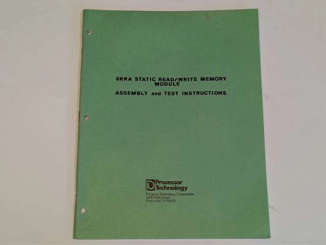 PROCESSOR TECHNOLOGY 8KRA 8K Static RAM S-100 Board Assembly Users ...
