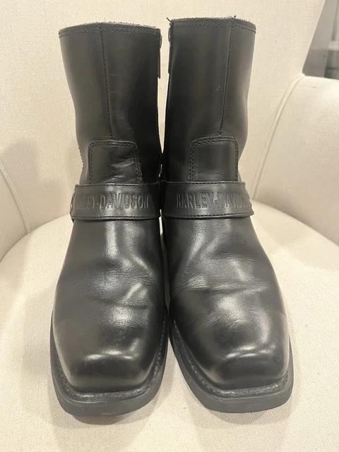 HARLEY DAVIDSON BLACK Leather Riding Boots Steel Toe Size 9.5 £75.33 ...