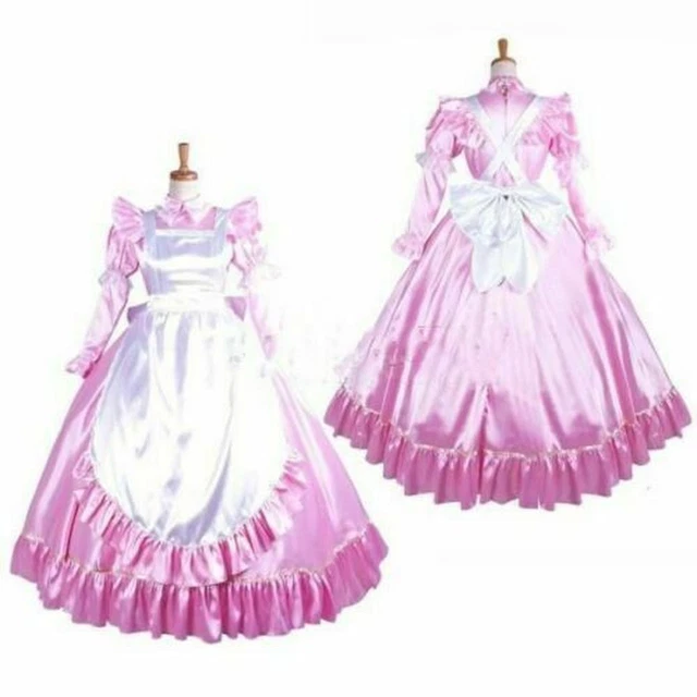 PINK SISSY GIRL Maid Lockable Satin Long Dress Cosplay dressers Tailor ...