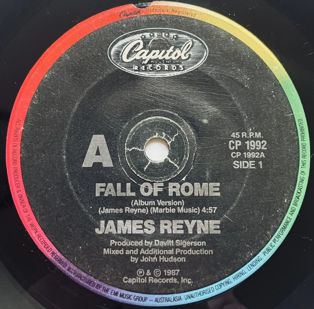 JAMES REYNE FALL Of Rome Vinyl Record 7” 45 RPM CP 1992 Capitol 1987 ...