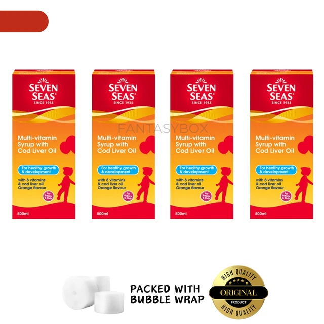 4 X SEVEN Seas Multivitamin Syrup Cod Liver Oil 100ml Orange Flavour ...