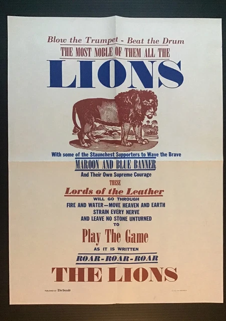 VINTAGE 1972 VFL Herald Greenberg Poster. Fitzroy Lions Football Club ...