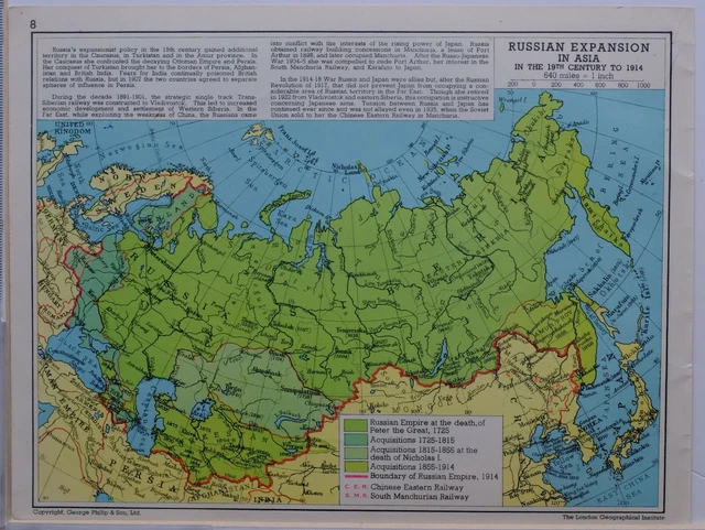 1961 SOVIET MAP RUSSIAN EXPANSION IN ASIA 19th CENTURY 1914 SIBERIA ...