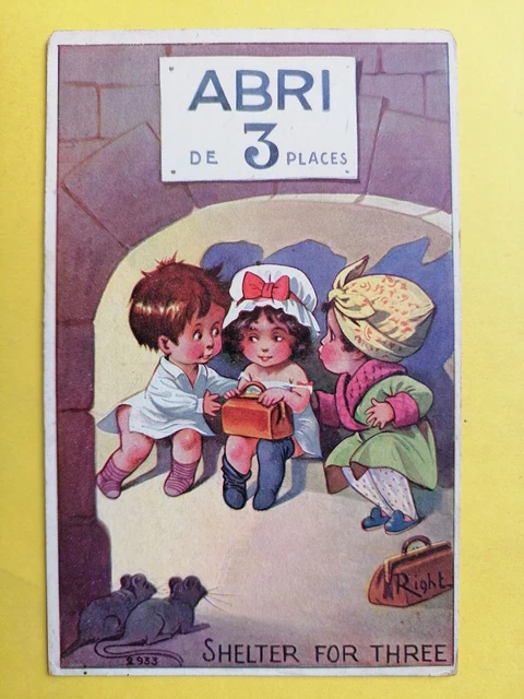 CPA ILLUSTRATION SIGNÉE RIGHT Abri de 3 places SHELTER for THREE Rats ...