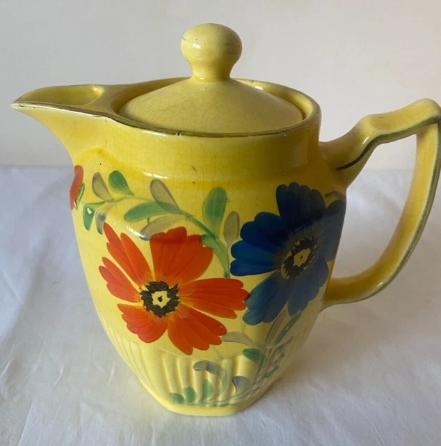 ARTHUR WOOD, 1930'S Tea/Coffee Pot,Yellow with Hand painted Flower ...