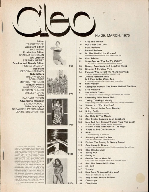 CLEO MAGAZINE AUSTRALIA - March 1975 - No. 29 - Paula Duncan + Johnny ...
