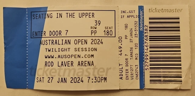 AUSTRALIAN OPEN 2024 Women's Singles Final Used TICKET Stub (Sabalenka ...