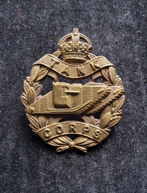 WW1 ROYAL TANK Corps Brass Cap Badge British Military GV King's Crown £ ...