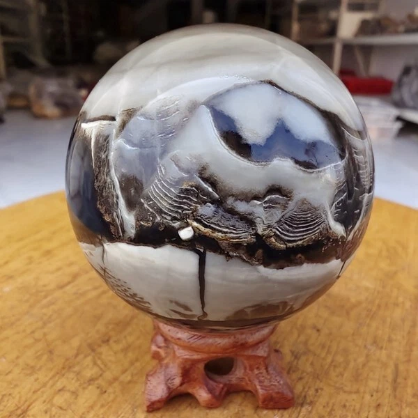 515G RARE NATURAL blue Volcanic Rock agate Sphere Quartz Crystal Ball ...