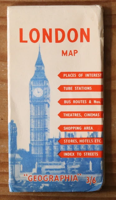 VINTAGE LONDON MAP - Geographia - 1960s - 5¼ inches to 1 mile - 86cm x ...