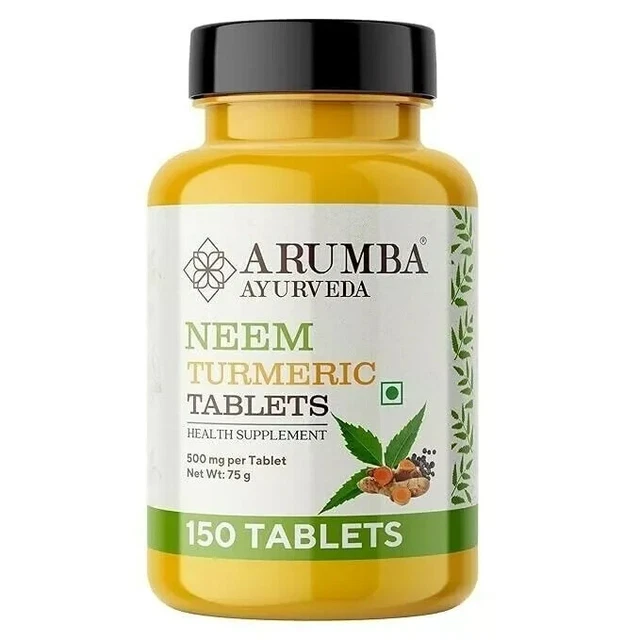 ARUMBA AYURVEDA NEEM and TURMERIC - 150 Tablets Pure Turmeric Root and ...