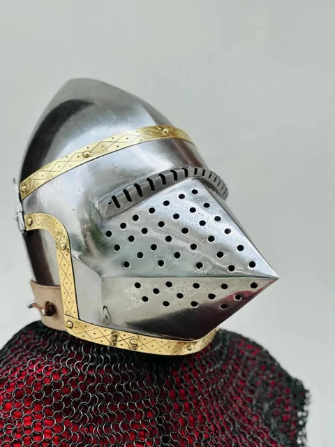 MEDIEVAL PIG FACE Bascinet Helmet 16GA Steel Armor with Chainmail ...