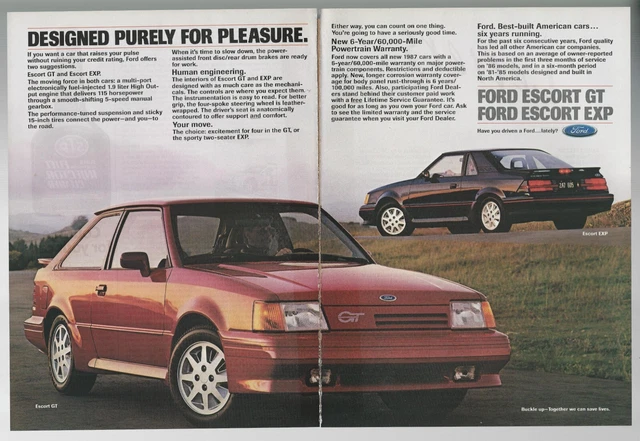 1987 FORD ESCORT 2-page advertisement, Ford Escort GT & EXP print ad ...