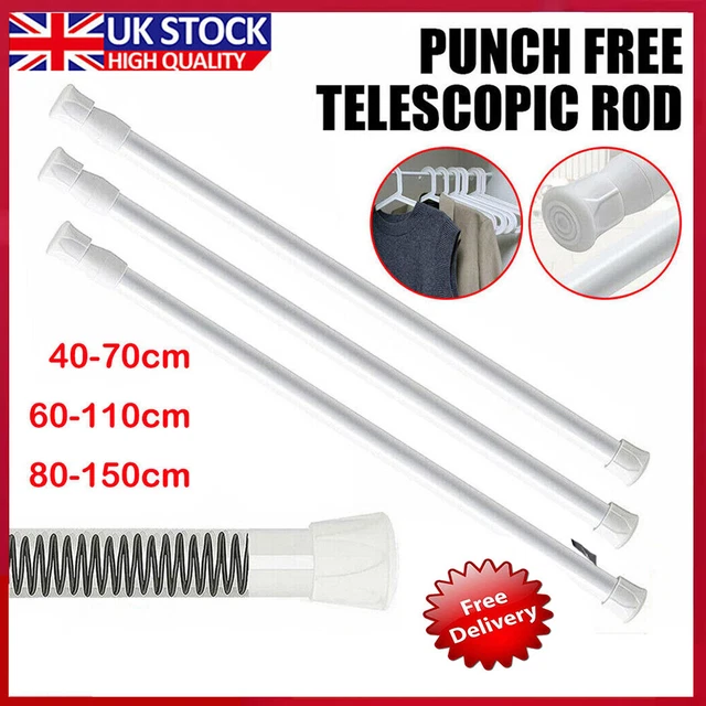 TELESCOPIC WARDROBE ROD Curtain Rod Spring Loaded Net Voile Tension ...