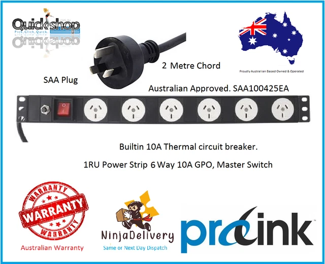 RACK MOUNT PDU 19" Power board 6 Way 1RU Strip Rail Powerboard Master ...