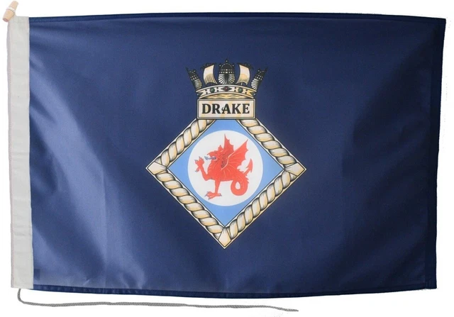 HMS DRAKE ROYAL Navy Flag with Rope & Toggle - MOD LICENSED £44.95 ...
