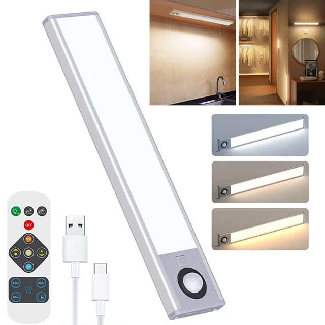 LED WIRELESS CABINET Light Strip PIR Motion Sensors USB Rechargeable ...