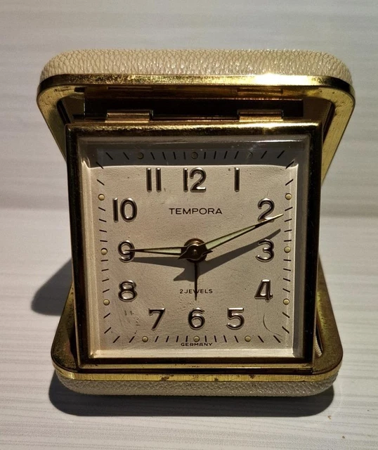VINTAGE 70S TEMPORA German mechanical foldable travel alarm clock ...